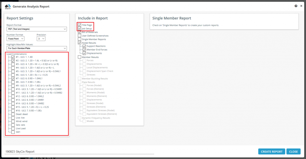 Analysis Report and Bill of Materials | SkyCiv Engineering