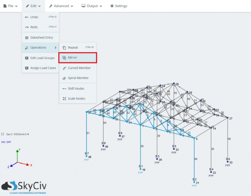 Operations (Structural 3D) | SkyCiv Cloud Structural Analysis Software