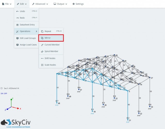 Operations (Structural 3D) | SkyCiv Cloud Structural Analysis Software