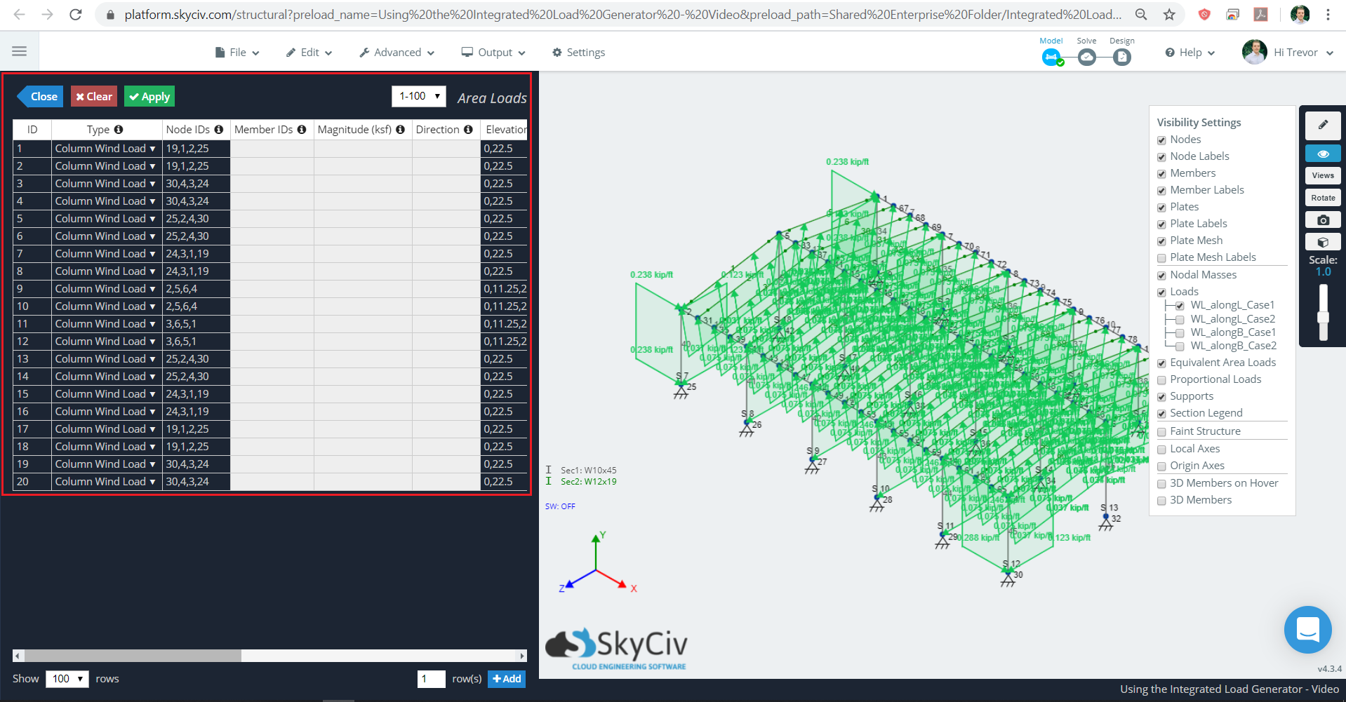 Integrated Load Generator with Structural 3D | SkyCiv Engineering