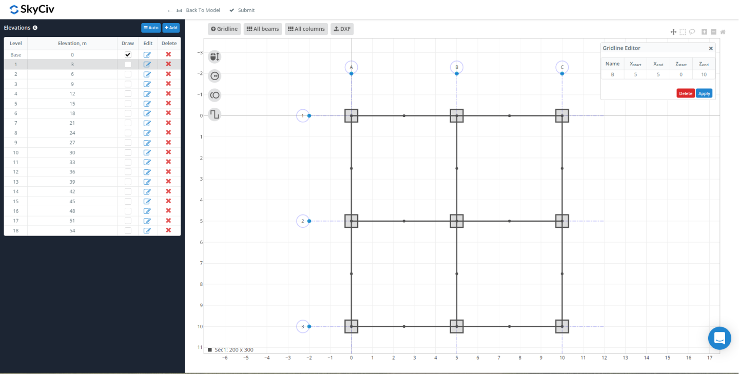 Gridlines and Elevations | SkyCiv Engineering
