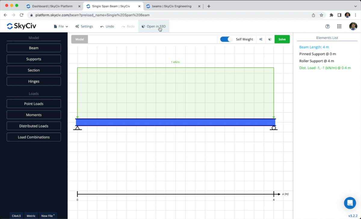 Single Span Beam Example | SkyCiv Engineering