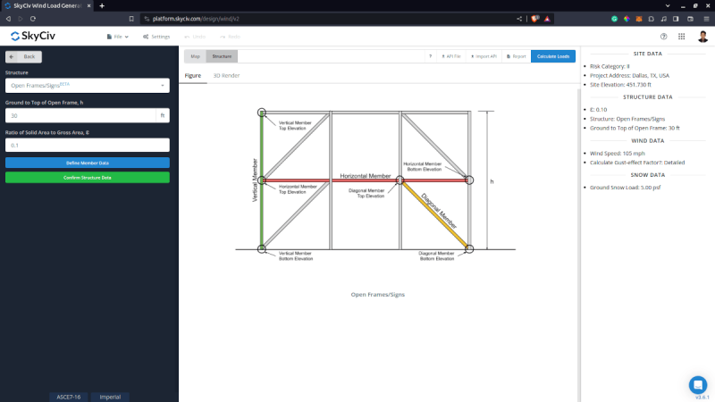 ASCE 7 Wind Load Calculation Examples for Open Frames/Signs | SkyCiv ...