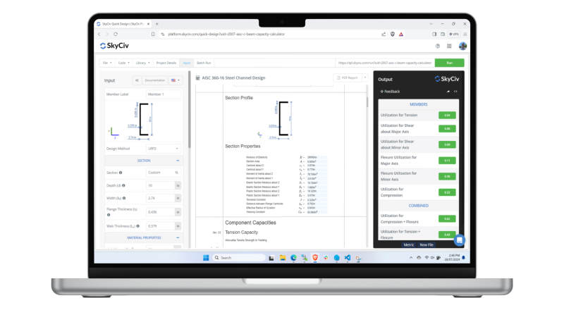 C Channel Load Capacity Calculator | SkyCiv Engineering